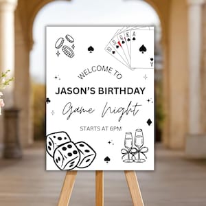 Games Night Birthday Party Sign, Casino Theme (canva Digital Download ...