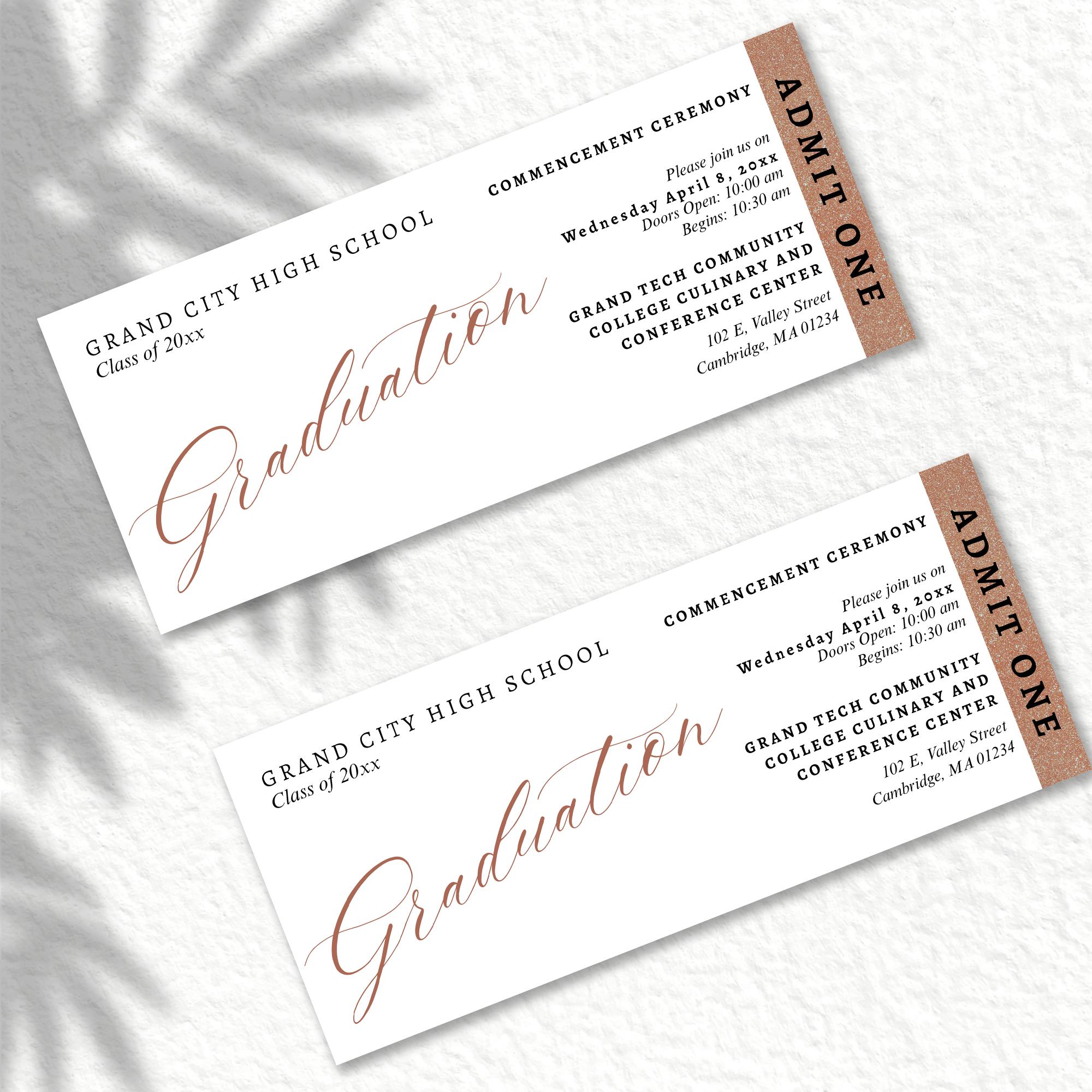 Graduation Ceremony Ticket Invitation: Elegant Black, White, and Gold ...