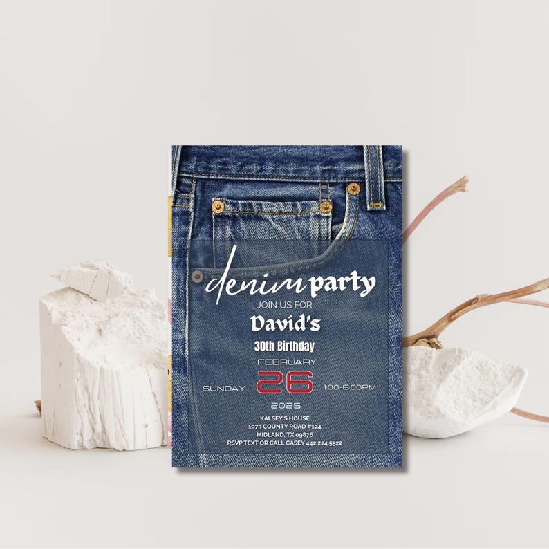 Denim Birthday Party Invitation: Blue Jeans, Boho Western Theme ...