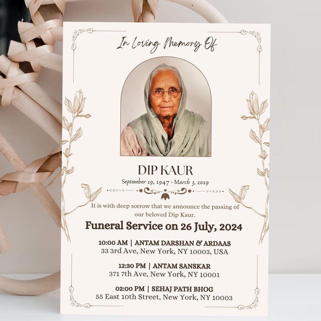 Minimalist Sikh Funeral Invitation Template: Editable Canva Design ...