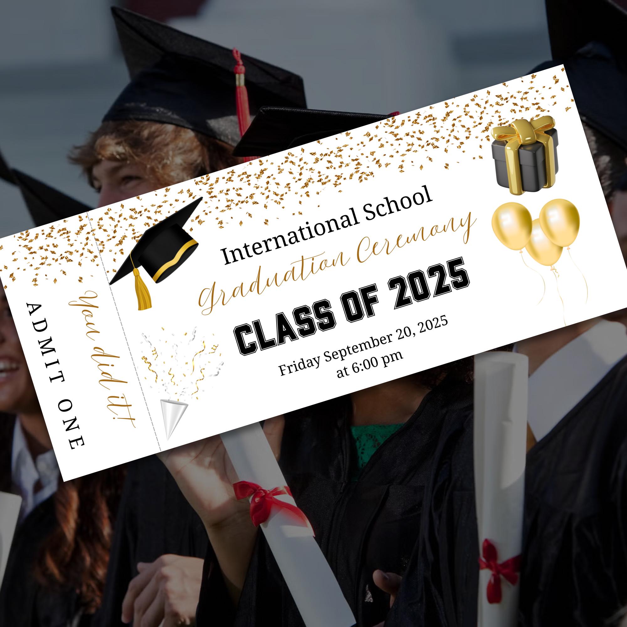 Graduation Ceremony Ticket Invitation: Editable Template (instant ...