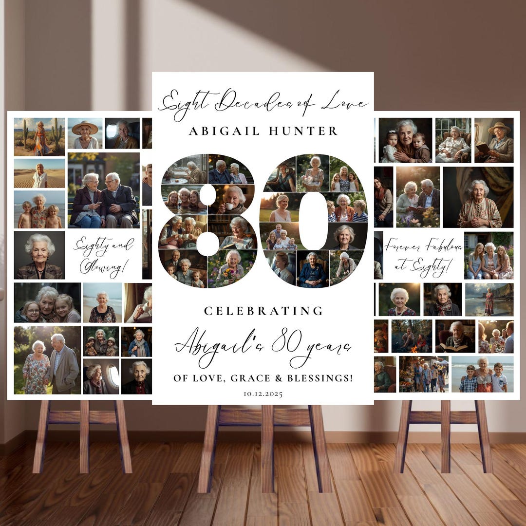 80th Birthday Photo Collage Template, Customizable Canva Gift (digital ...