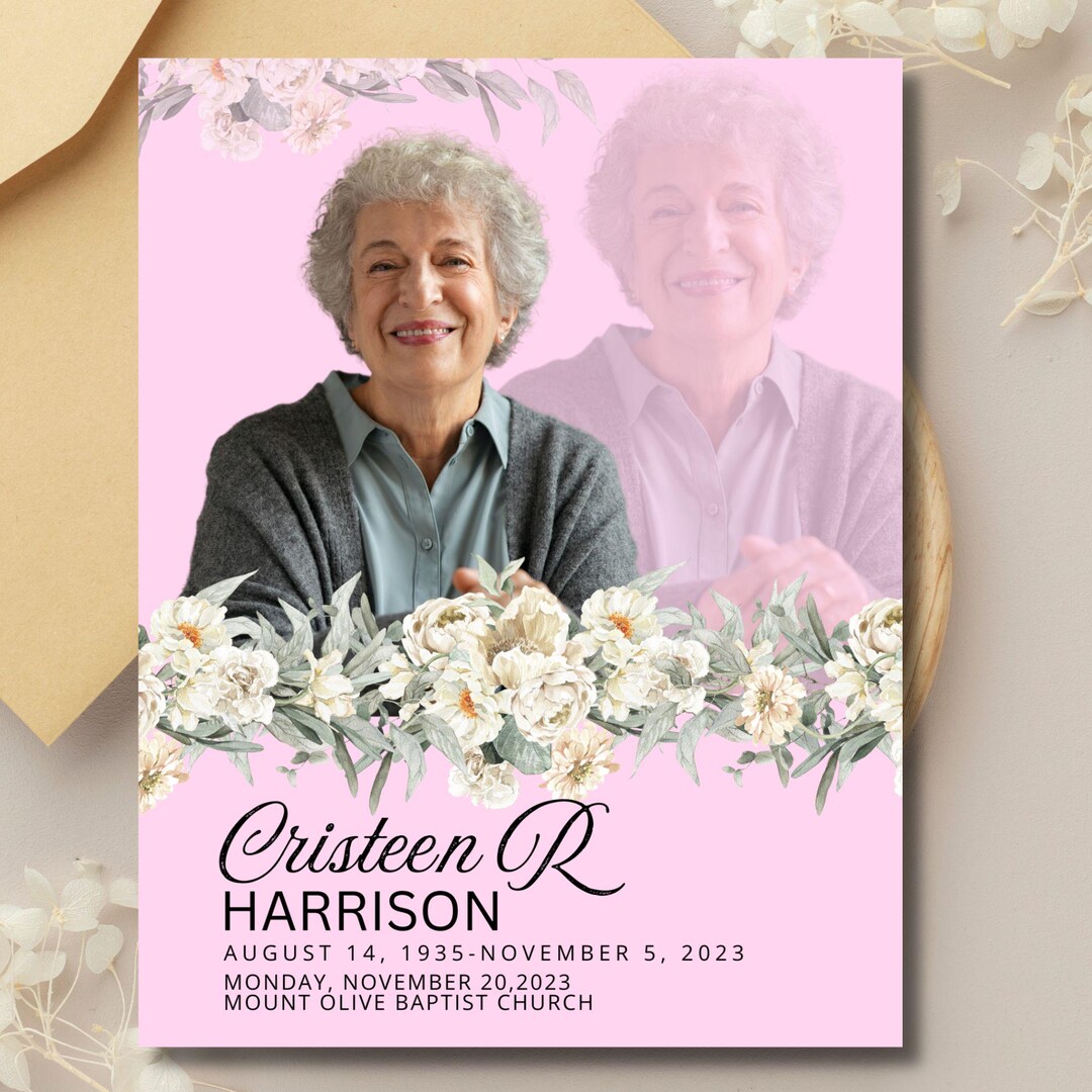 Pink Rose Funeral Program Template: Celebration of Life (canva Temp) - Etsy