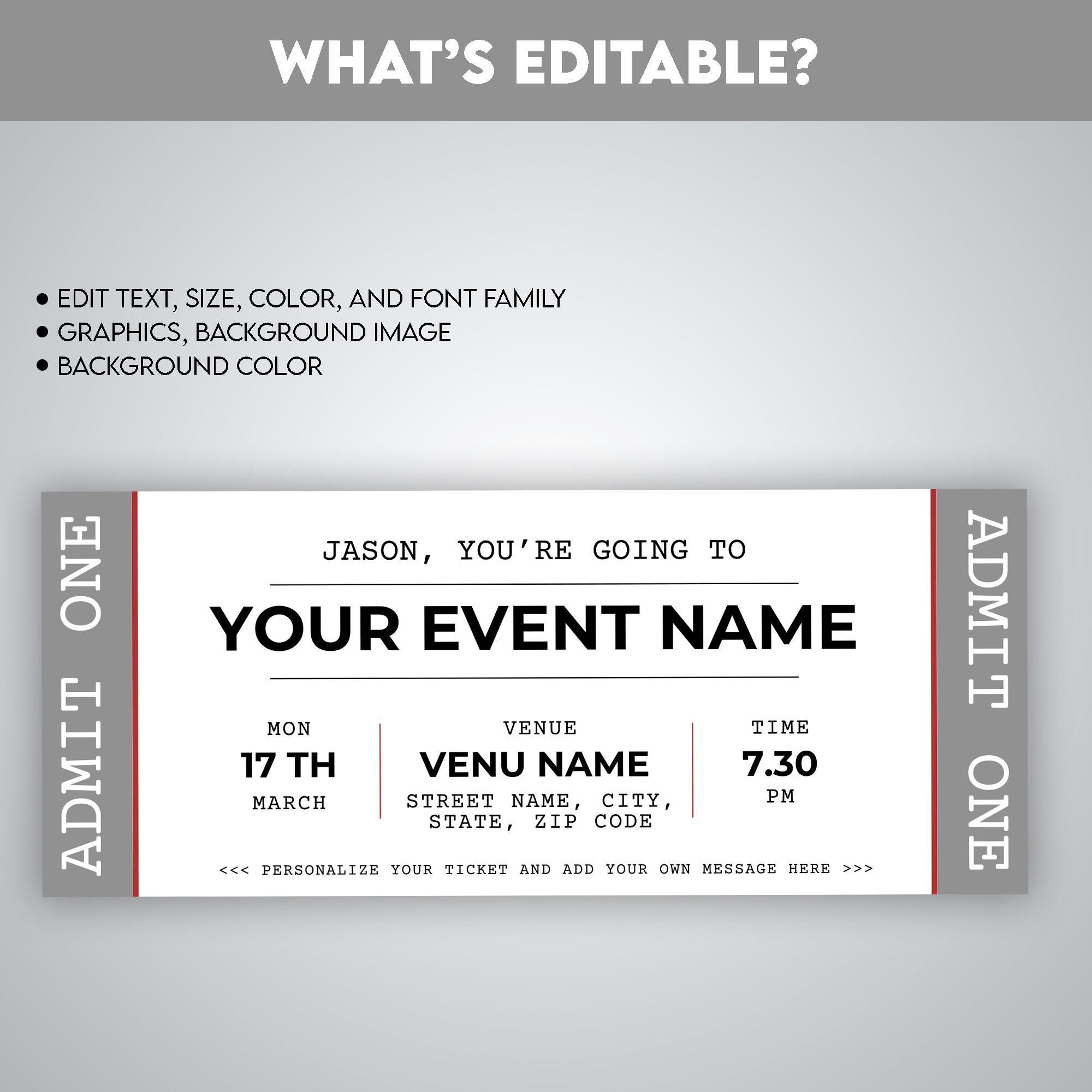 Editable Event Ticket Template: DIY Surprise Gift Ticket (5.25" X 2 ...