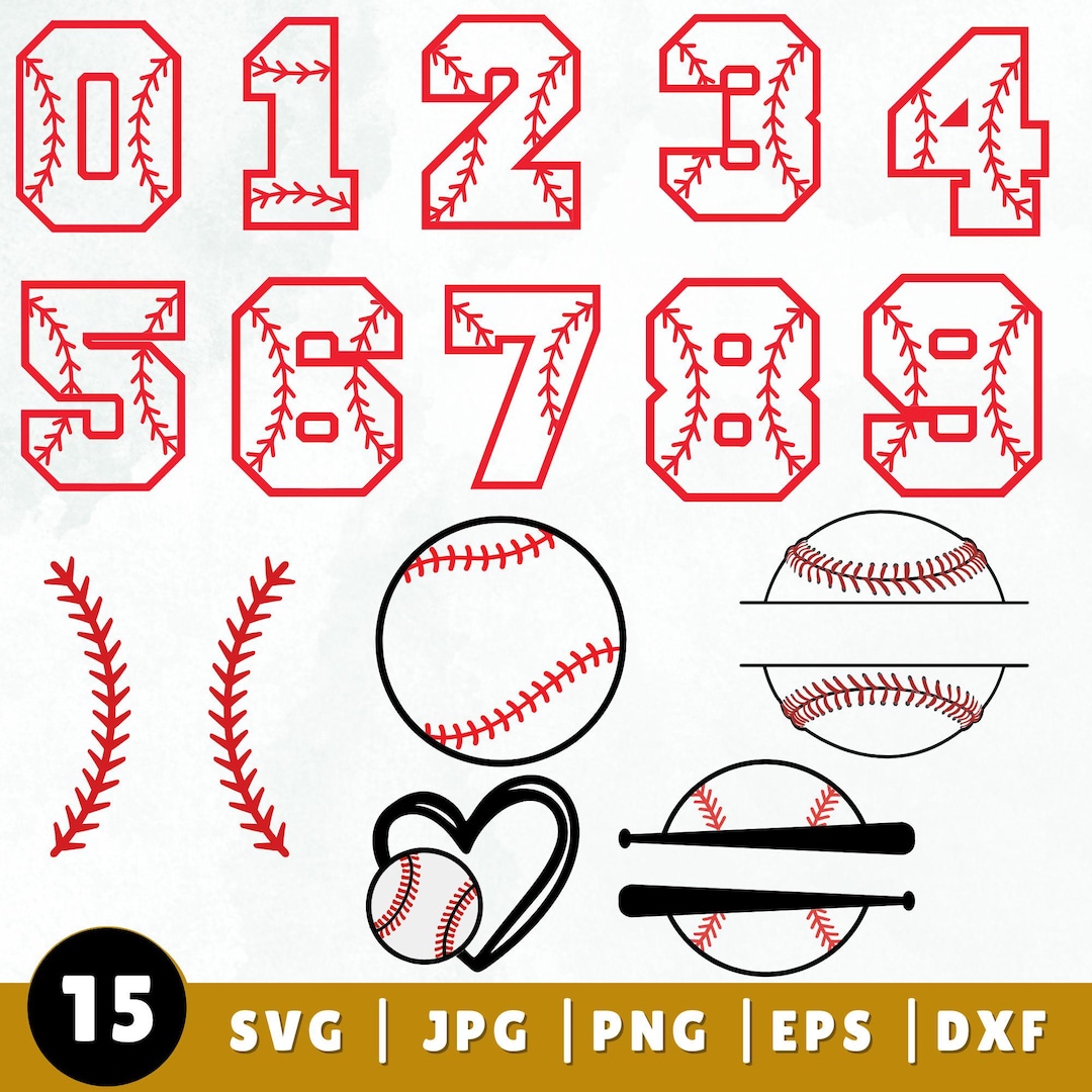 Custom Baseball Numbers SVG: Stitched Laces Font, Cricut Cut Files ...