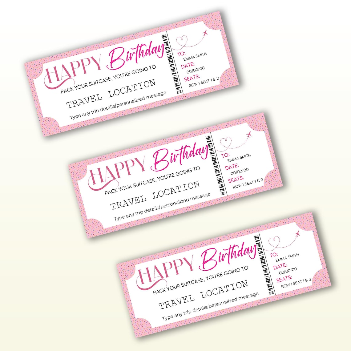 Pink Birthday Boarding Pass Template: Surprise Trip Ticket (editable in ...