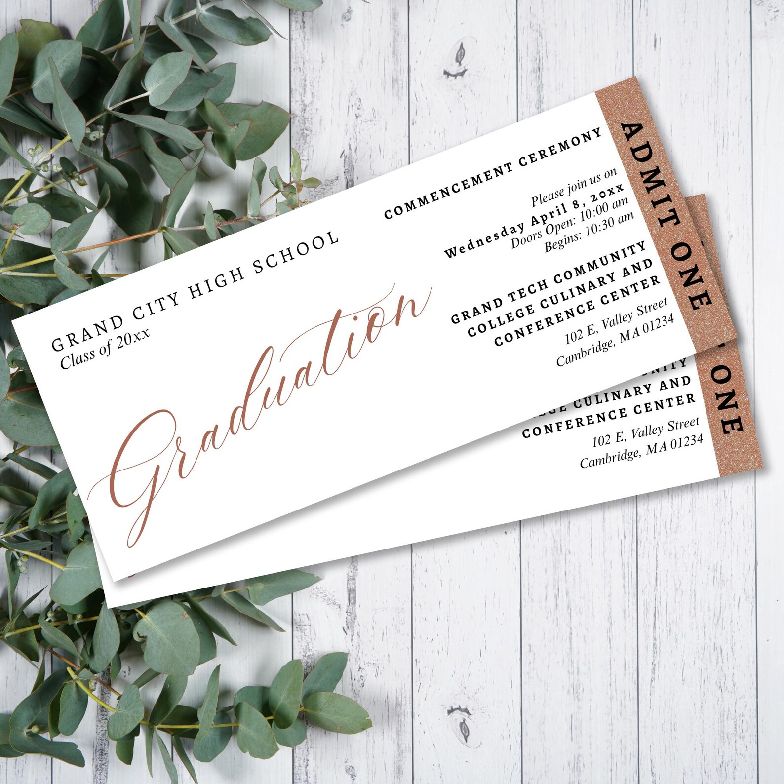 Graduation Ceremony Ticket Invitation: Elegant Black, White, and Gold ...