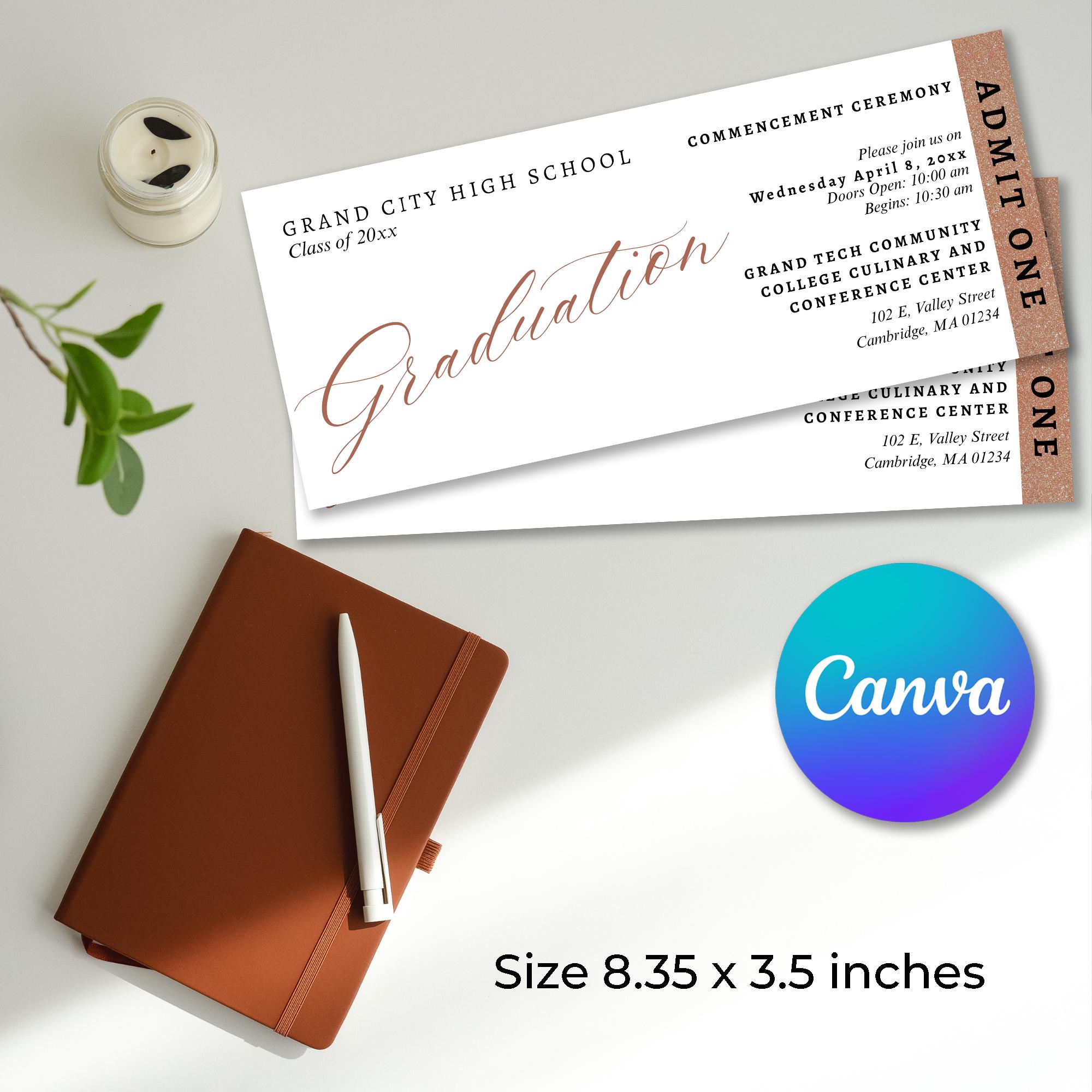 Graduation Ceremony Ticket Invitation: Elegant Black, White, and Gold ...