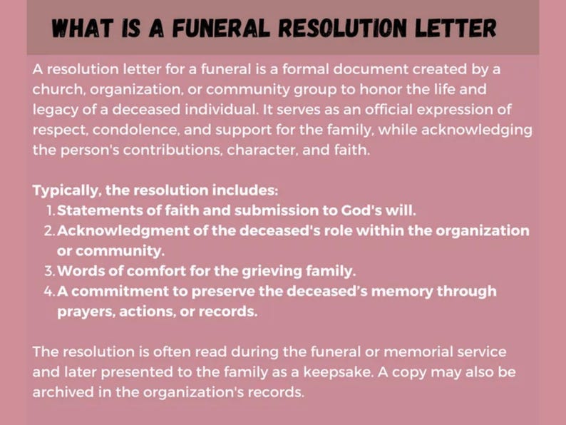 Funeral Resolution Letter Template, Editable Memorial Tribute (digital ...