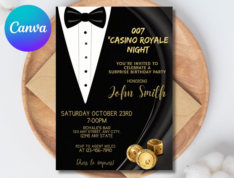 Secret Agent James Bond Party Invitation, Spy Birthday Party Printable ...