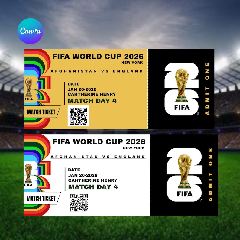 Personalized World Cup 2026 Ticket Template | Editable Canva Digital ...
