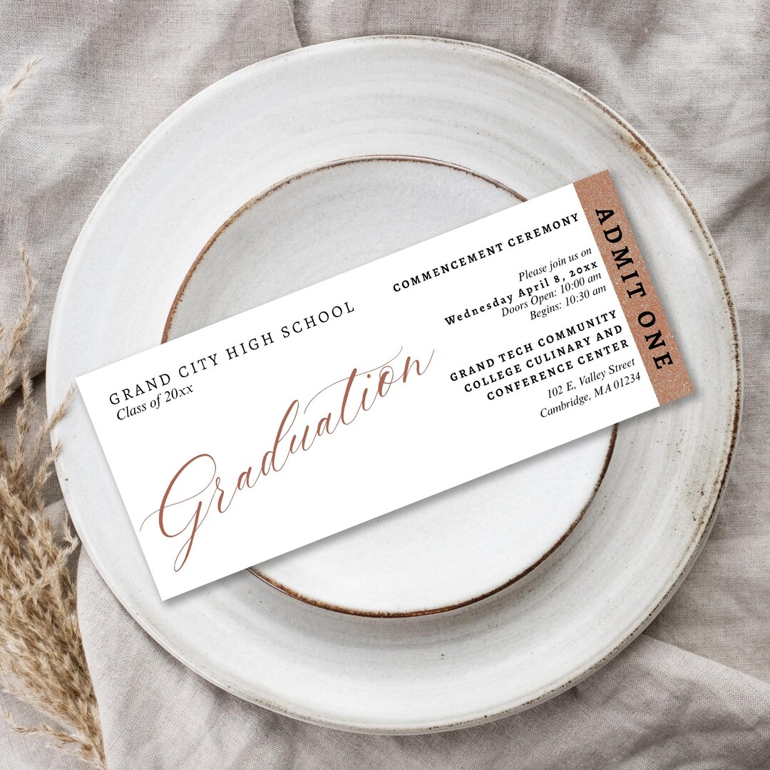 Graduation Ceremony Ticket Invitation: Elegant Black, White, and Gold ...