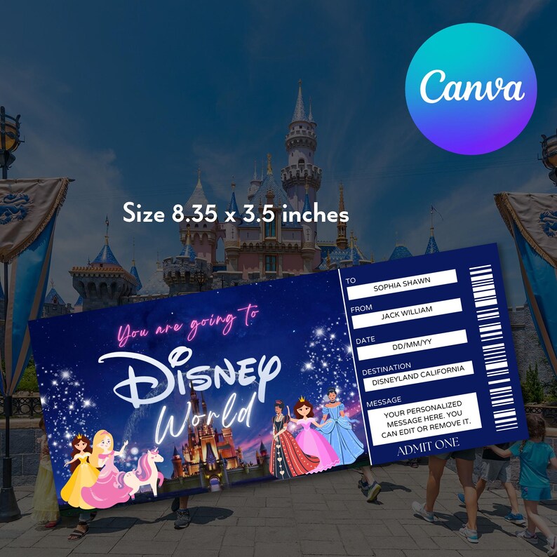 Editable Disneyland Disneyworld Ticket - Surprise Reveal Theme Park ...