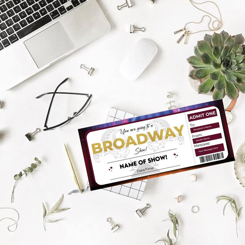 Printable Broadway Show Ticket Gift: Editable Musical Theatre Surprise ...