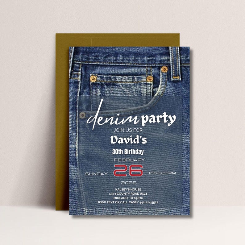 Denim Birthday Party Invitation: Blue Jeans, Boho Western Theme ...
