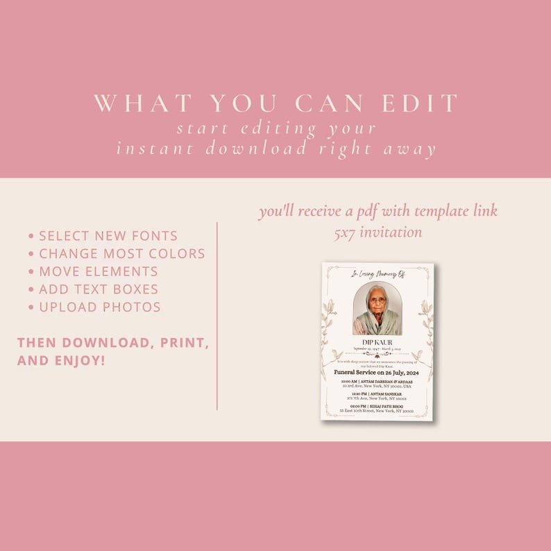 Minimalist Sikh Funeral Invitation Template: Editable Canva Design ...