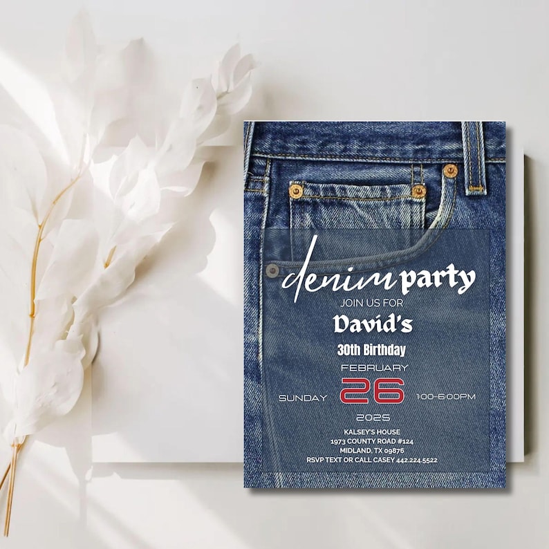 Denim Birthday Party Invitation: Blue Jeans, Boho Western Theme ...
