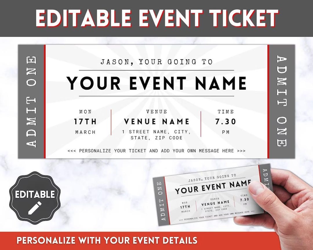 Editable Event Ticket Template DIY Ticket Stub Gateway Invite Christmas ...