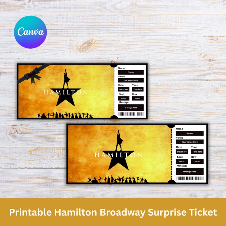 Printable Hamilton Broadway Surprise Ticket, Editable Musical Theater ...