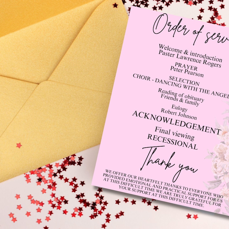 Pink Rose Funeral Program Template: Celebration of Life (canva Temp) - Etsy