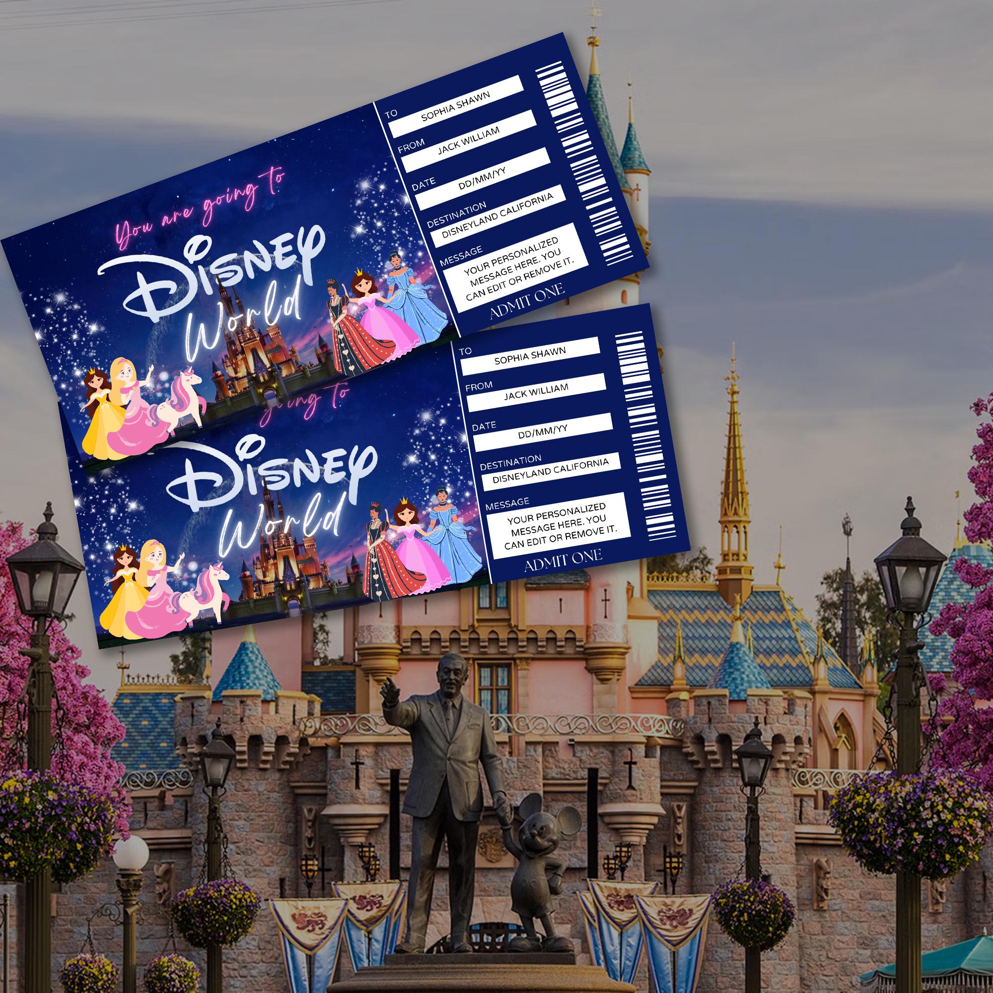 Editable Disneyland Disneyworld Ticket - Surprise Reveal Theme Park ...