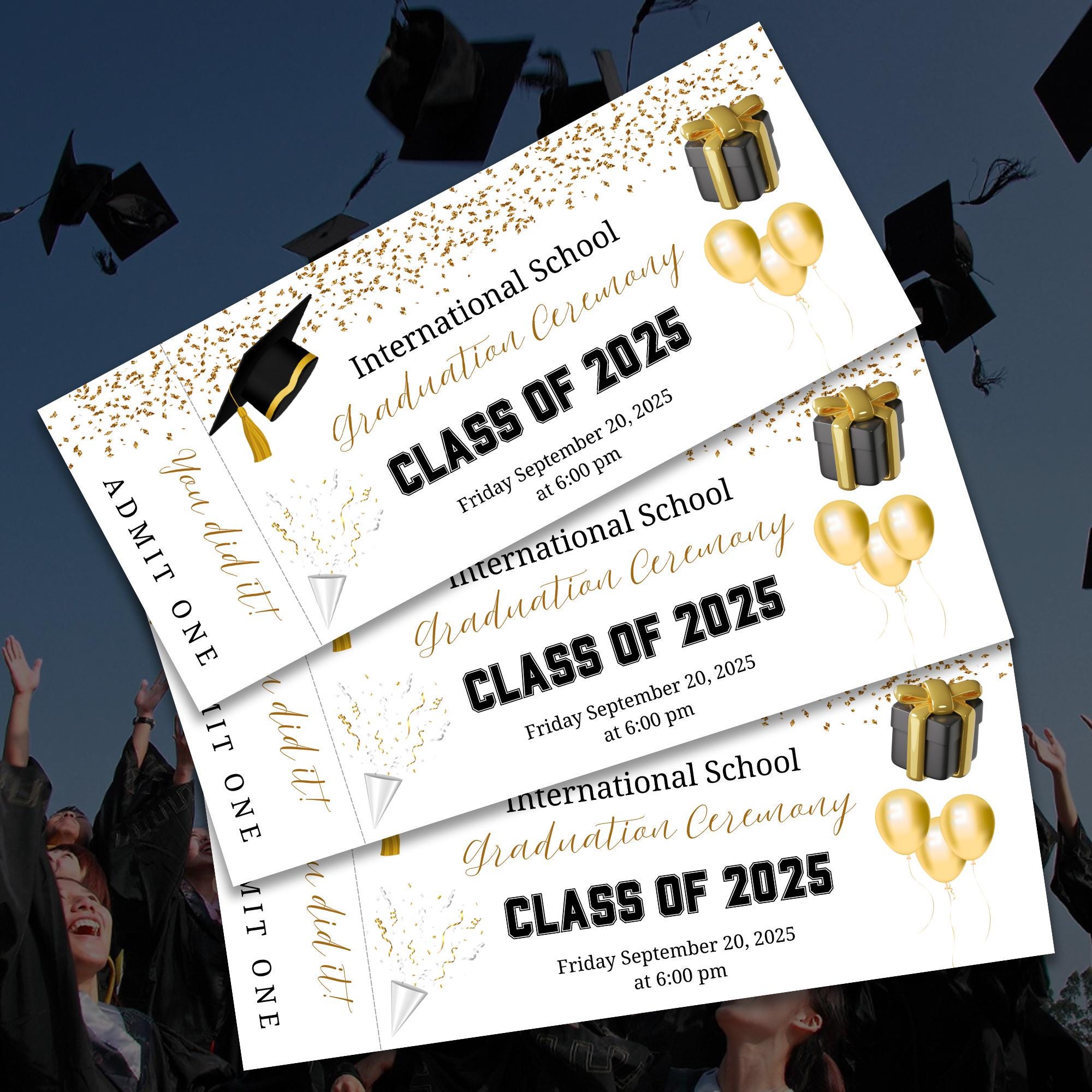 Graduation Ceremony Ticket Invitation: Editable Template (instant ...