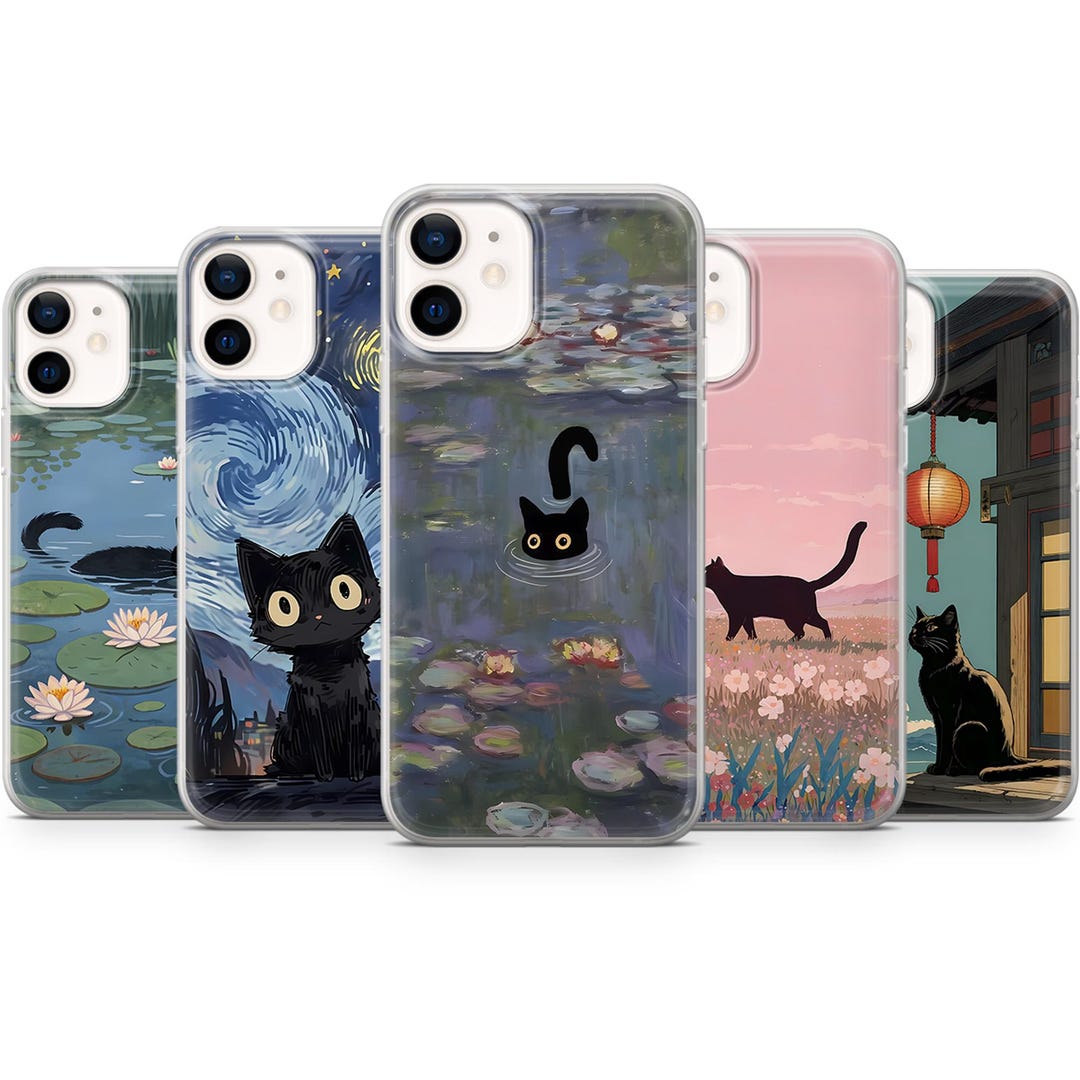 Cute Cat Case Wandering Van Gogh Cover for iPhone 16pro, 15, 14, 13, 12 ...