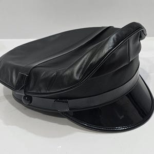 Genuine Full Leather Black Army Muir Biker Peaked Police Gay Bluf Cap ...