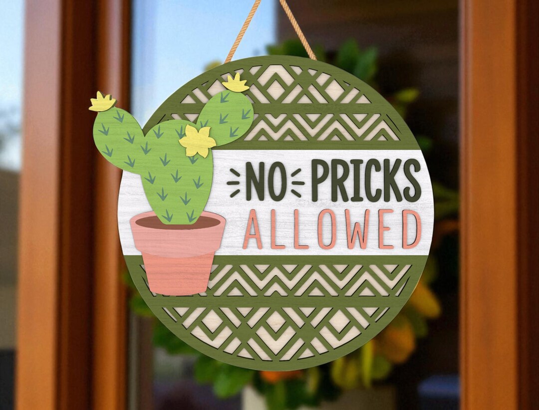 Funny Cactus Sign Door Sign Svg, No Pricks Allowed Svg, Southwestern ...