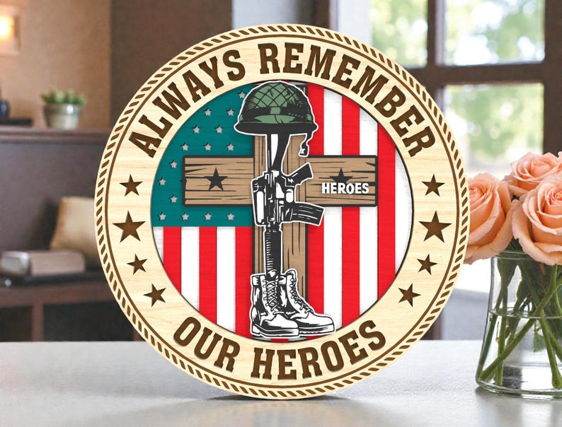 Always Remember Our Heroes SVG, Military Memorial Round Sign, Fallen ...
