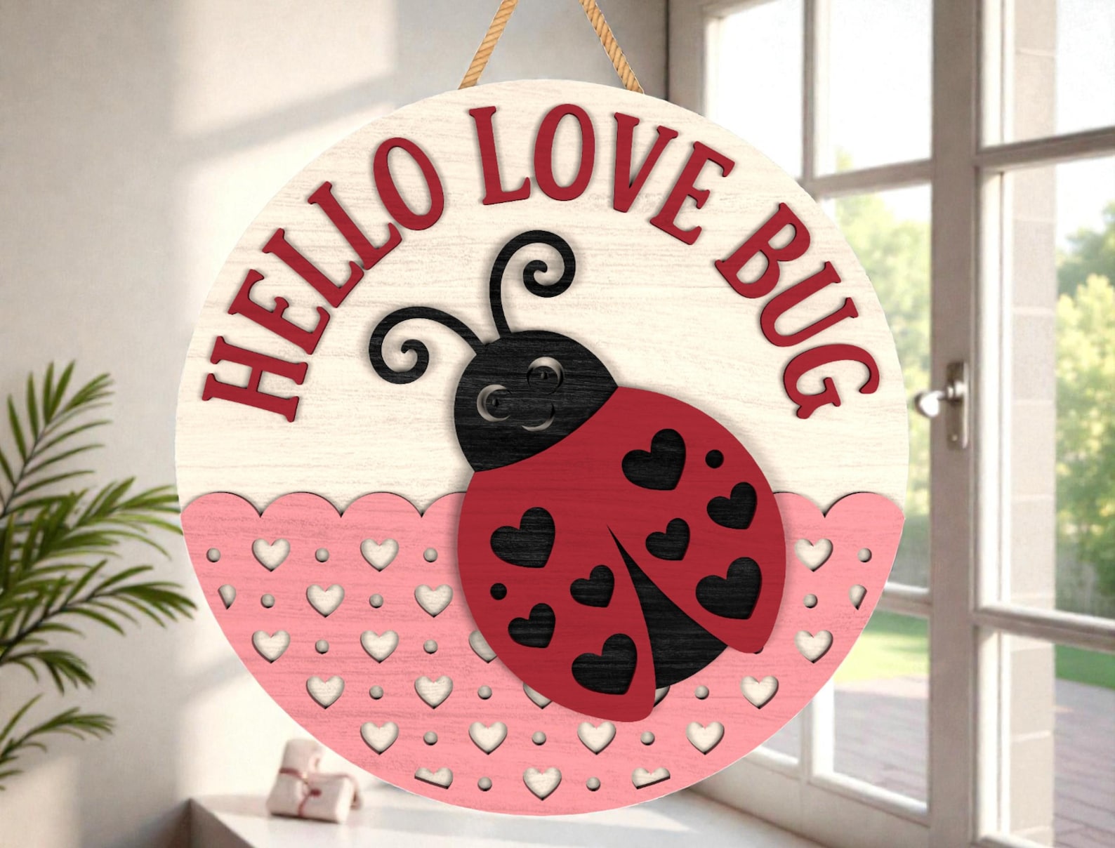 Hello Love Bug Round Door Hanger Cut File SVG, Ladybug Valentine Laser ...