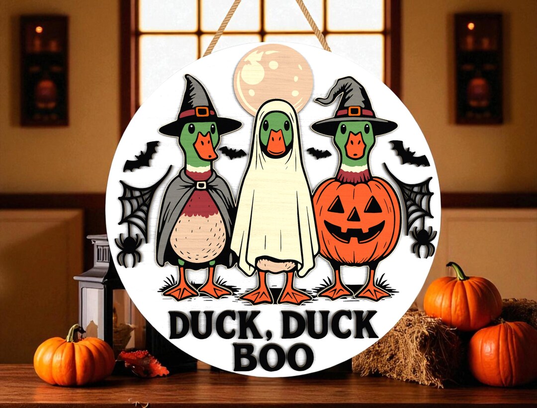 Funny Duck Halloween Sign SVG, Duck Duck Boo Round Ornament Laser Cut ...
