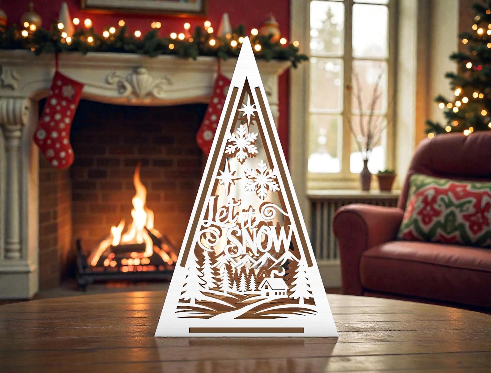 Let It Snow Christmas Tree Lantern SVG, Winter Light Decor, 3D Layered ...