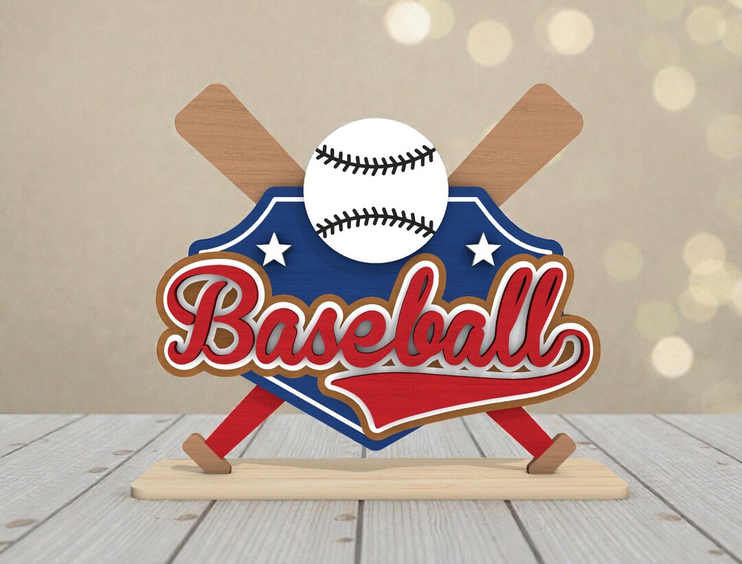 Baseball Word Sign SVG, Layered Wood Sports Decor, Crossed Bats ...