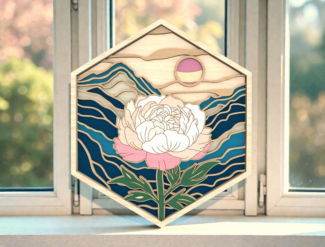 Peony Flower Layered Wood Laser Cut File SVG, Hexagon Floral Wall Art ...