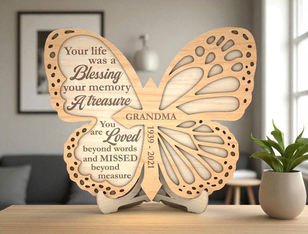 Memorial Butterfly SVG, Wooden Sympathy Sign, Laser Cut File, Loved One ...
