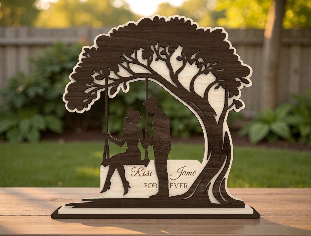 Personalized Couple Tree Swing SVG, Romantic Love Scene Laser Cut File ...