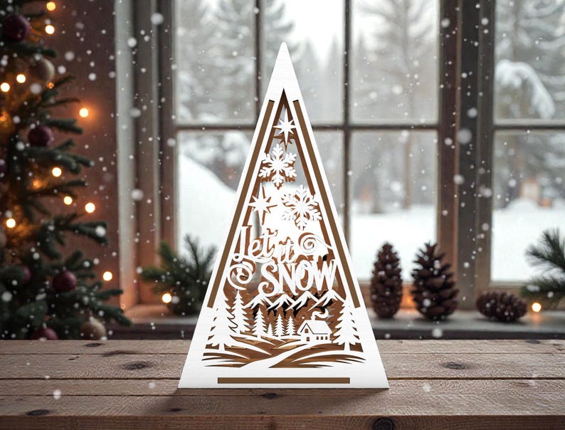 Let It Snow Christmas Tree Lantern SVG, Winter Light Decor, 3D Layered ...