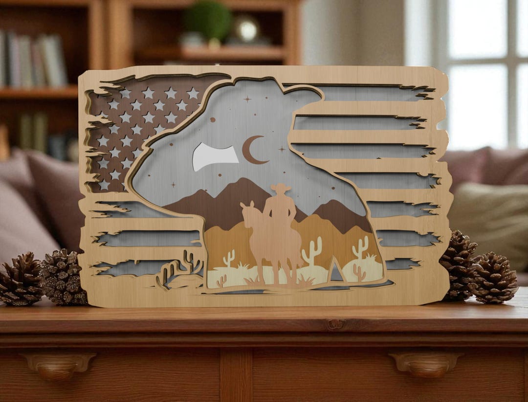 Western Horse Rider Layered Laser Cut File Svg, Cowboy Shadow Box Svg ...