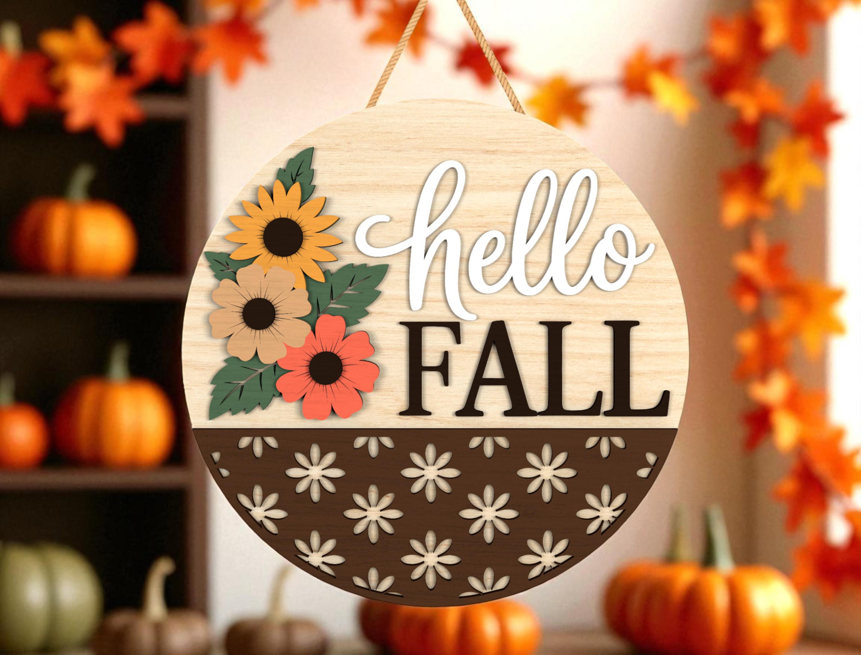 Autumn Hello Fall Door Hanger Cut File Svg, Rustic Wooden Door Hanger ...
