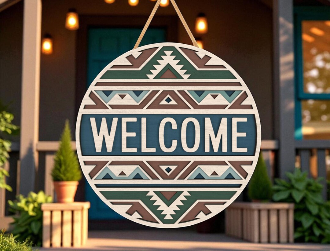 Southwestern Tribal Welcome Hanger Svg, Welcome Door Sign Laser Cut ...