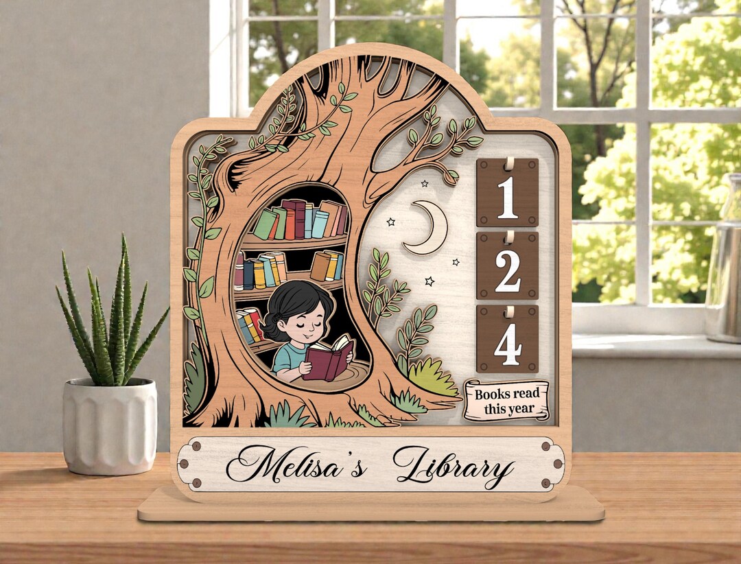 Personalized Book Tracker SVG, Girl Reading in Tree Hollow, Books Read ...