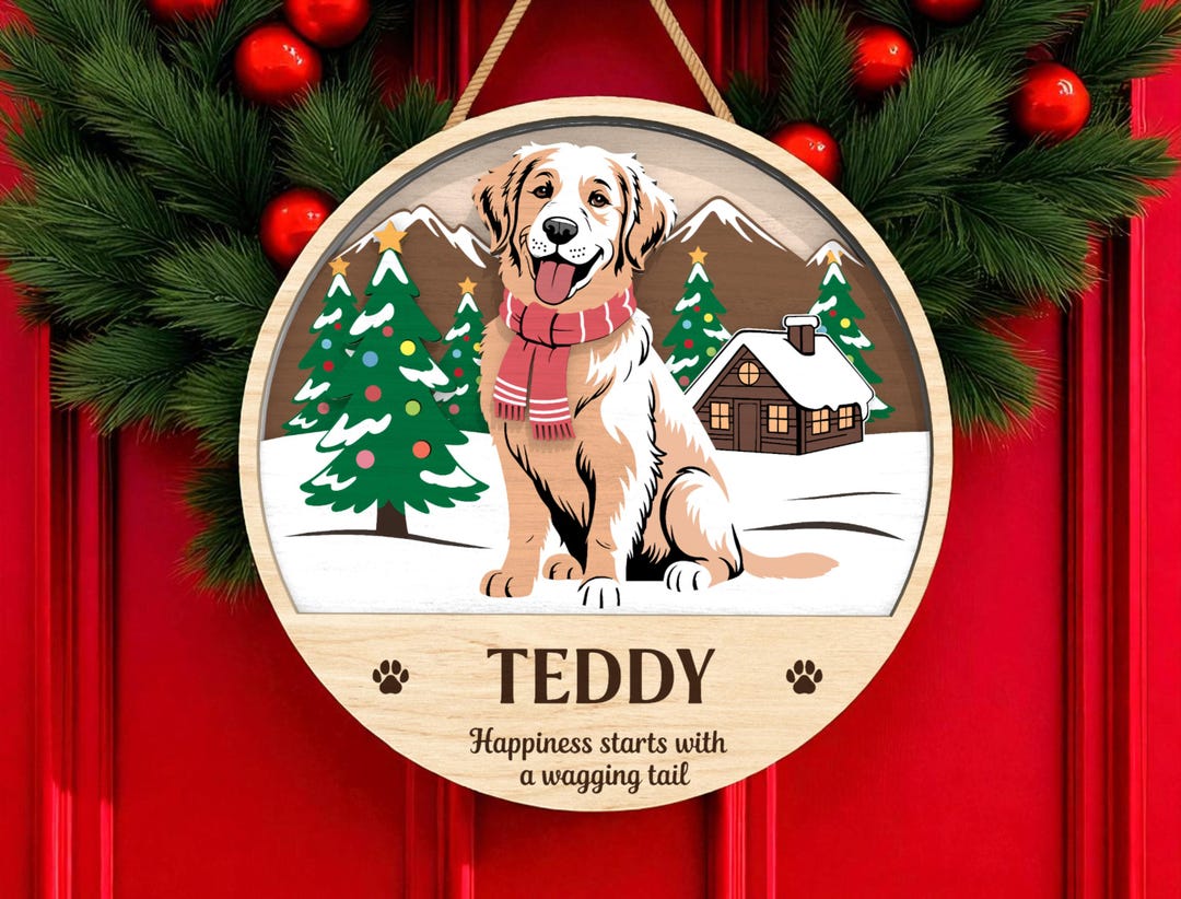 Custom Dog Christmas Door Sign Svg, Personalized Pet Name Door Hanger ...