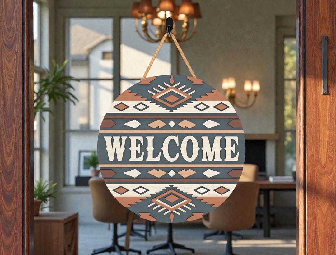 Boho Welcome Round Sign SVG, Southwest Tribal Door Hanger Laser Cut ...
