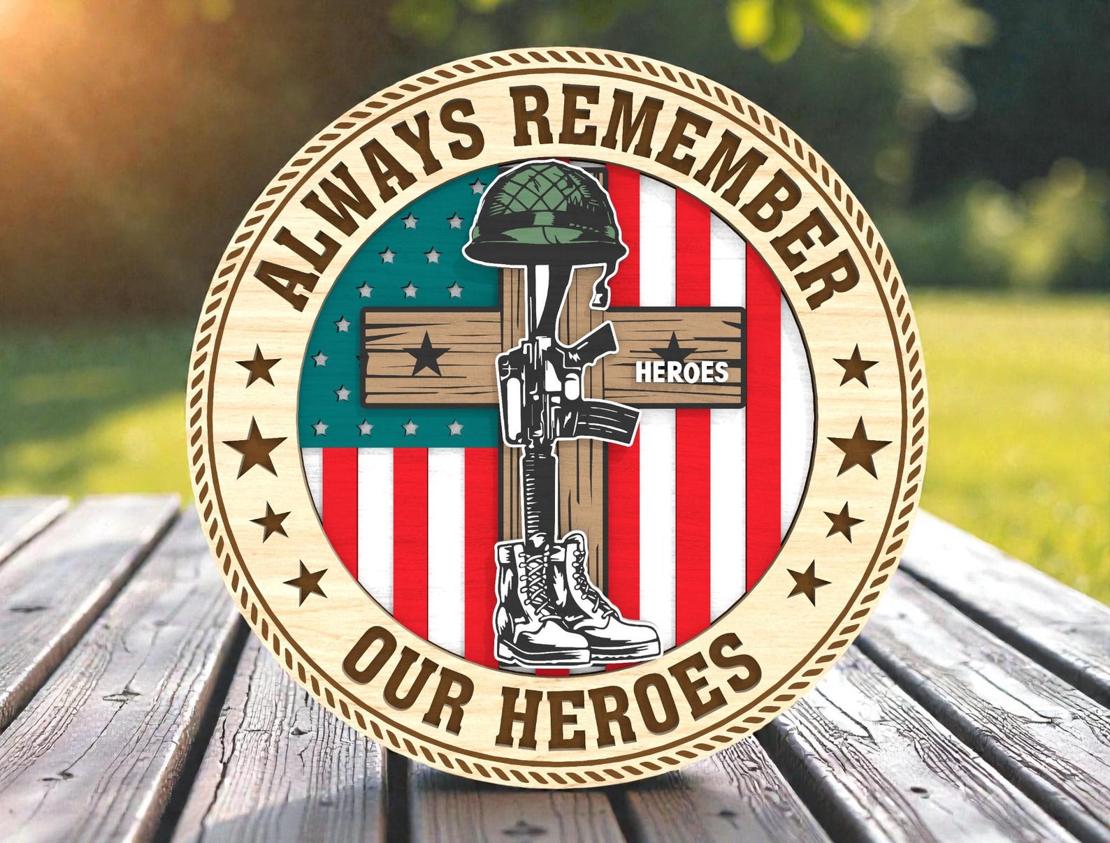 Always Remember Our Heroes SVG, Military Memorial Round Sign, Fallen ...