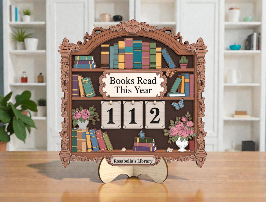 Vintage Library Book Tracker SVG, Ornate Bookshelf Sign, Reading Goal ...