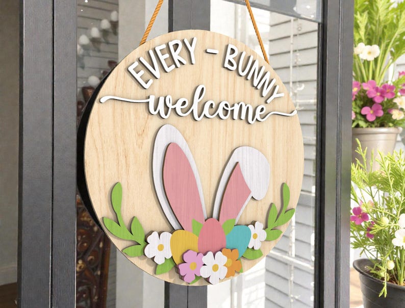 Everybunny Welcome Door Hanger SVG, Easter Bunny Ears Sign, 3D Layered ...
