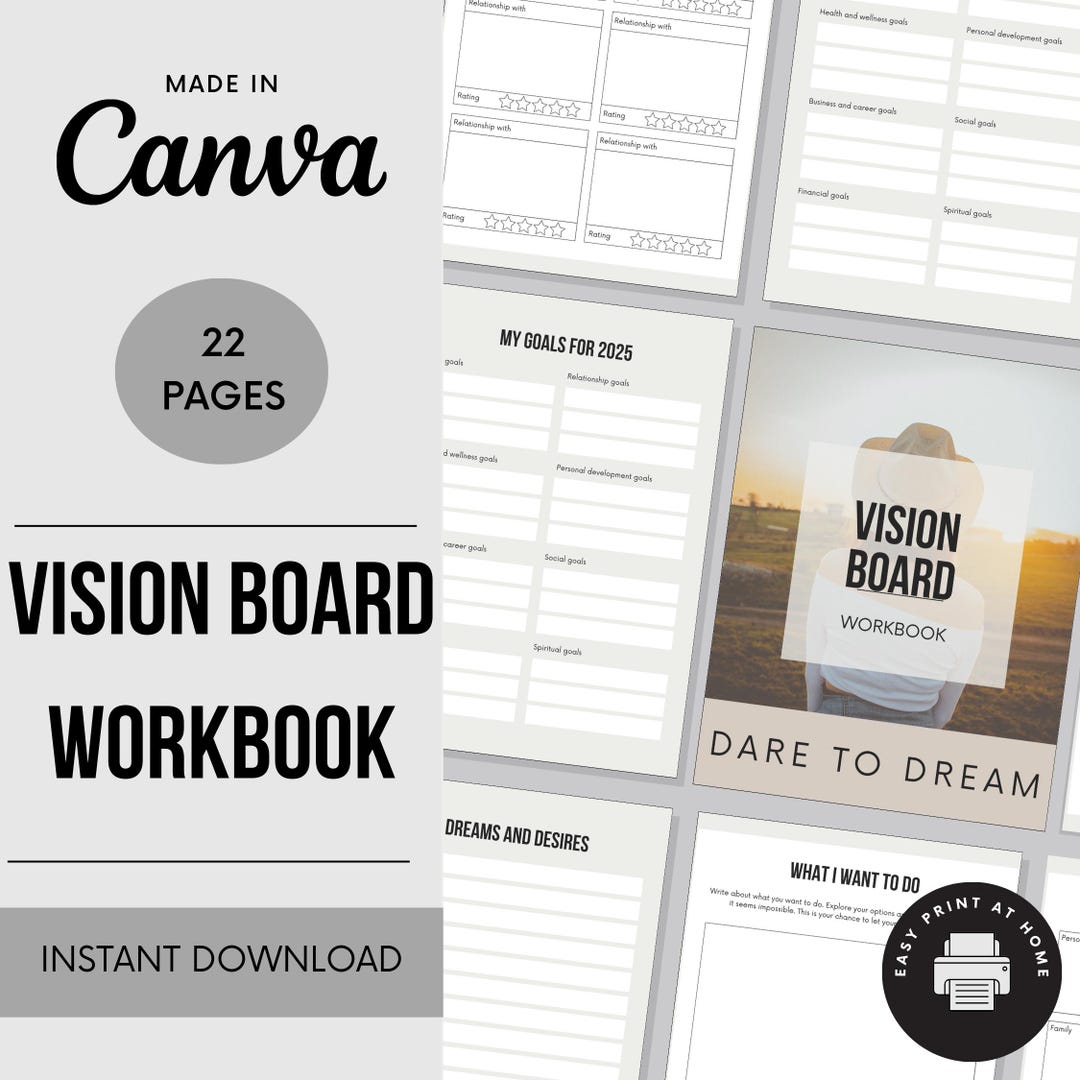Digital Vision Board Planner, Vision Board Printable, Printable Vision ...