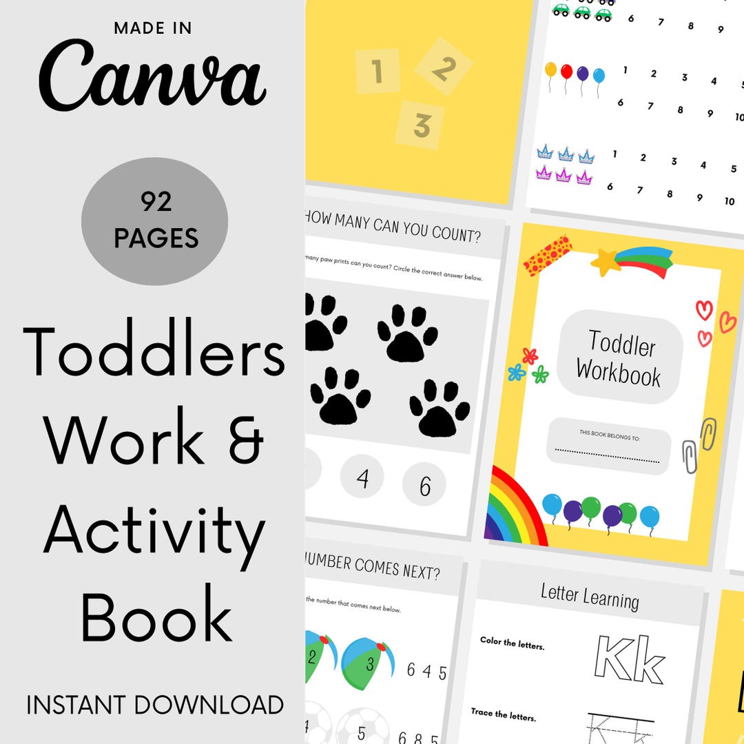 Printable Toddler Worksheets, Toddler Workbook, Toddler Activity Book ...