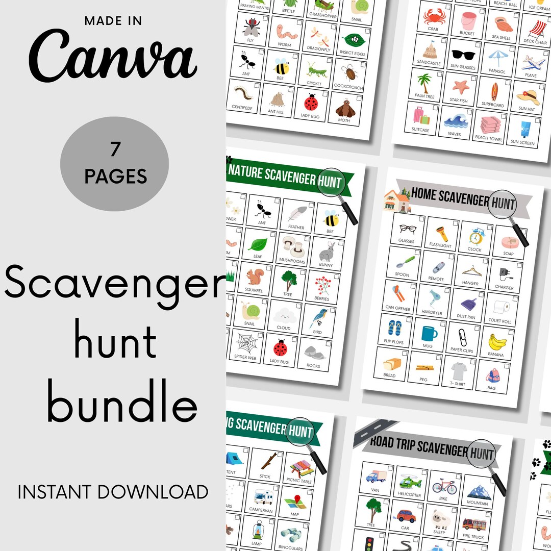 Scavenger Hunt Bundle, 7 Scavenger Hunts for Kids, Fun Activities for ...